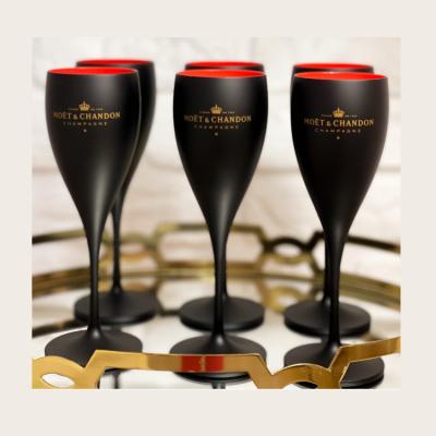 China Party Plastic Champagne Flutes Moet Chandon Glass Wine Drinkware Black Red 2 Color for sale