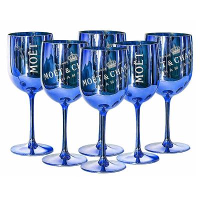 China Ice Imperial Branded Wine Accessories Shiny Blue Plating Acrylic Champagne Glasses for sale