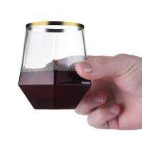 China Cocktail Whiskey Diamond Stemless Plastic Wine Glasses 12oz Gold Rim for sale