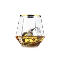 China Cocktail Whiskey Diamond Stemless Plastic Wine Glasses 12oz Gold Rim for sale