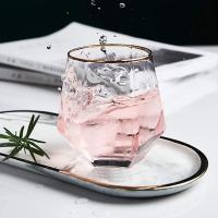 China Cocktail Whiskey Diamond Stemless Plastic Wine Glasses 12oz Gold Rim for sale
