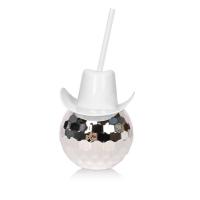 China Pink Cowboy Hat Disco Ball Cup With Straw 600ml 20oz Food Grade Plastic for sale