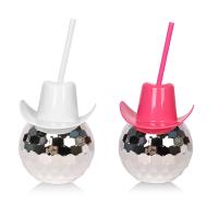 China Pink Cowboy Hat Disco Ball Cup With Straw 600ml 20oz Food Grade Plastic for sale