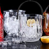 China Household Acrylic Champagne Ice Bucket Bar Transparent Diamond Shape Silver Handle for sale