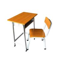 China Classroom School Furniture Desk And Chair Set With Bookshelf Steel Frame for sale