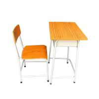 China Classroom School Furniture Desk And Chair Set With Bookshelf Steel Frame for sale
