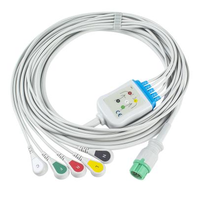 China Mindray Datascope 040-000963-00 EA6252B ECG Cables and Leadwires 12pin Connector ECG Cable 5 Lead IEC snap for sale