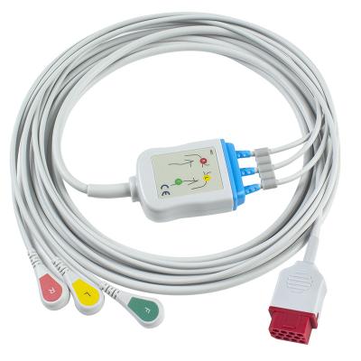 China Bionet New Model BM3 BM5 ECG Cables and Leadwires Snap ECG Cable 3 Lead IEC 12 pin Connector for sale