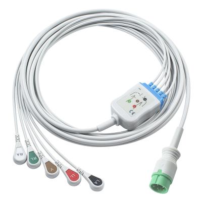 China Grey Compatible IVY 5Lead ECG Cable AHA Snap 1m 3.0 diameter for sale