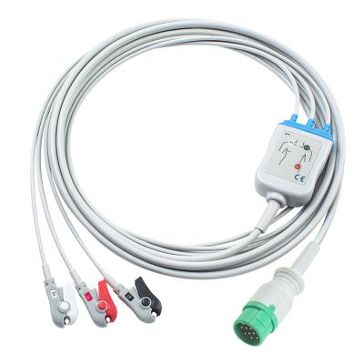 China Emtel Fx2000 ECG Cables and Leadwires 12pin Connector ECG Cable 3 5 Lead IEC AHA Snap Grabber Clip for sale