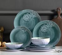 China Blue Green Camping Melamine Dinner Set For Indoor And Outdoor for sale