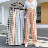 China Plaid Loose Straight Leg Womens High Waisted Casual Pants for sale