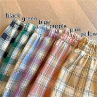 China Plaid Loose Straight Leg Womens High Waisted Casual Pants for sale