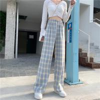 China Plaid Loose Straight Leg Womens High Waisted Casual Pants for sale