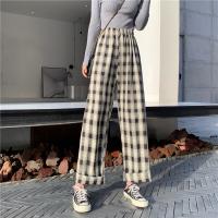 China Plaid Loose Straight Leg Womens High Waisted Casual Pants for sale