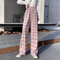 China Plaid Loose Straight Leg Womens High Waisted Casual Pants for sale
