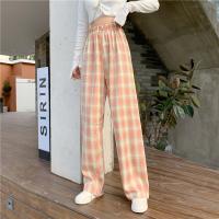China Plaid Loose Straight Leg Womens High Waisted Casual Pants for sale