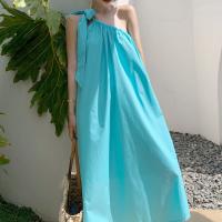 China Irregular Womens Vacation Dresses , Single Sling Womens Green Holiday Dress With Bow for sale