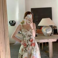 China Retro Backless Floral A Line Midi Dress for sale
