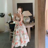 China Retro Backless Floral A Line Midi Dress for sale