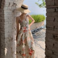 China Retro Backless Floral A Line Midi Dress for sale