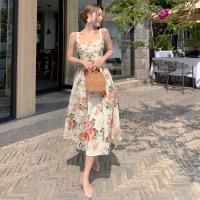 China Retro Backless Floral A Line Midi Dress for sale