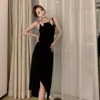 China Retro Irregular Hem Suspender Sexy Elegant Black Dress for sale