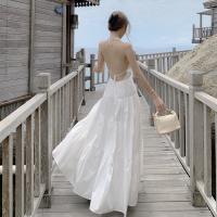 China Women Sexy Low Cut Back Maxi Dress , Halter Neck Summer Maxi Dress for sale