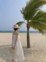 China Cotton Square Collar Women's Beachwear Dresses , Backless White Loose Beach Dress for sale