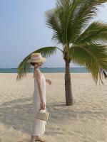 China Cotton Square Collar Women's Beachwear Dresses , Backless White Loose Beach Dress for sale