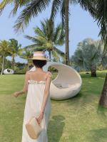 China Cotton Square Collar Women's Beachwear Dresses , Backless White Loose Beach Dress for sale