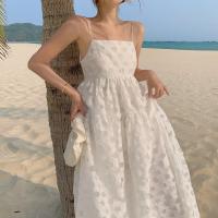 China Sexy Back Tie Strap 115cm White Sleeveless Beach Dress Mid Length for sale