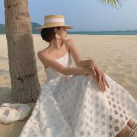 China Sexy Back Tie Strap 115cm White Sleeveless Beach Dress Mid Length for sale