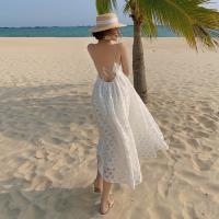 China Sexy Back Tie Strap 115cm White Sleeveless Beach Dress Mid Length for sale