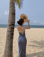 China Satin Sling Strap Women's Beachwear Dresses 125cm Sleeveless for sale
