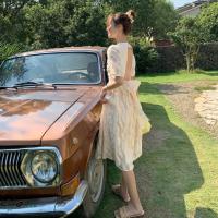 China Back Tie Bow Waist Puff Sleeve A Line Dress for sale