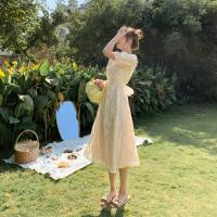China Back Tie Bow Waist Puff Sleeve A Line Dress for sale