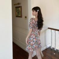 China Floral Painting Print A Line Puff Sleeve Mini Dress Leisure Holiday Style for sale