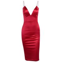 China Solid Color 98cm Sexy Women Dresses , Backless Bodycon Strap Dress V Neck for sale
