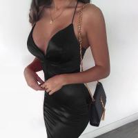 China Solid Color 98cm Sexy Women Dresses , Backless Bodycon Strap Dress V Neck for sale