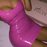 China U Neck Sleeveless PU Leather Mini Dress for sale