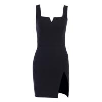 China Black Suspender Sexy Sleeveless Dress Irregular Split for sale