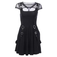 China European and American modern punk style dark black sexy mesh stitching perspective hollow dress for sale