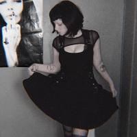 China European and American modern punk style dark black sexy mesh stitching perspective hollow dress for sale