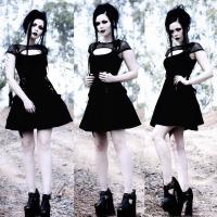 China European and American modern punk style dark black sexy mesh stitching perspective hollow dress for sale