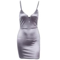 China European and American solid color low-cut V-neck suspender dress sexy nightclub party 3 colors in stock for sale