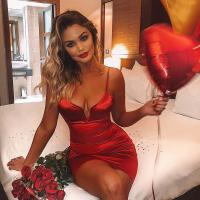 China European and American solid color low-cut V-neck suspender dress sexy nightclub party 3 colors in stock for sale