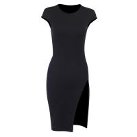 China Flying Shoulder Sleeves Sexy Women Dresses , Irregular High Split Mini Dress for sale