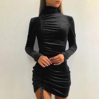 China Autumn Winter Suede High Neck Long Sleeve Mini Dresses for sale