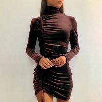 China Autumn Winter Suede High Neck Long Sleeve Mini Dresses for sale